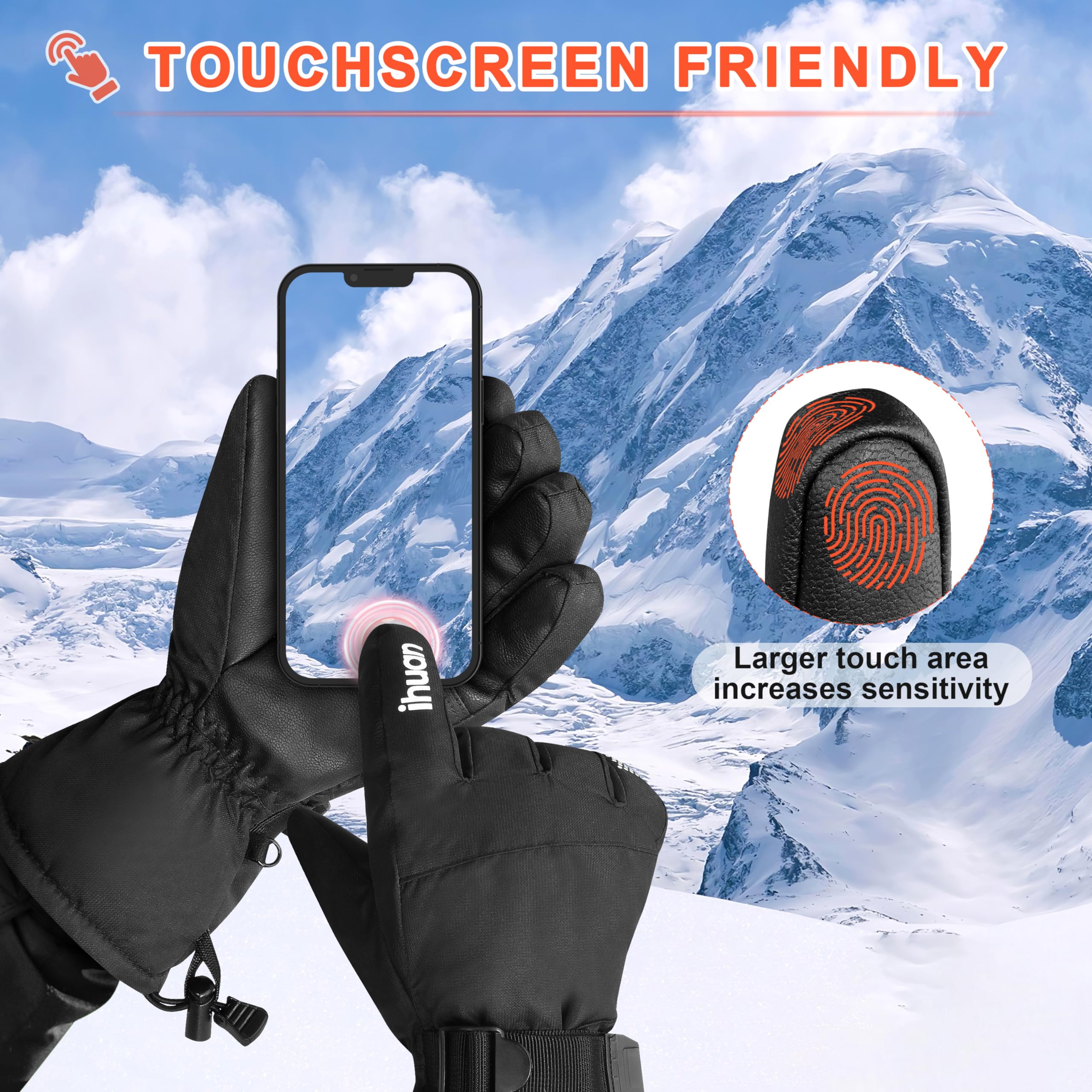 ihuan Winter Ski Snowboard Gloves Men Women - Cold Weather Gloves Touchscreen Fingers, Waterproof Snow Snowboarding Glovesā¦