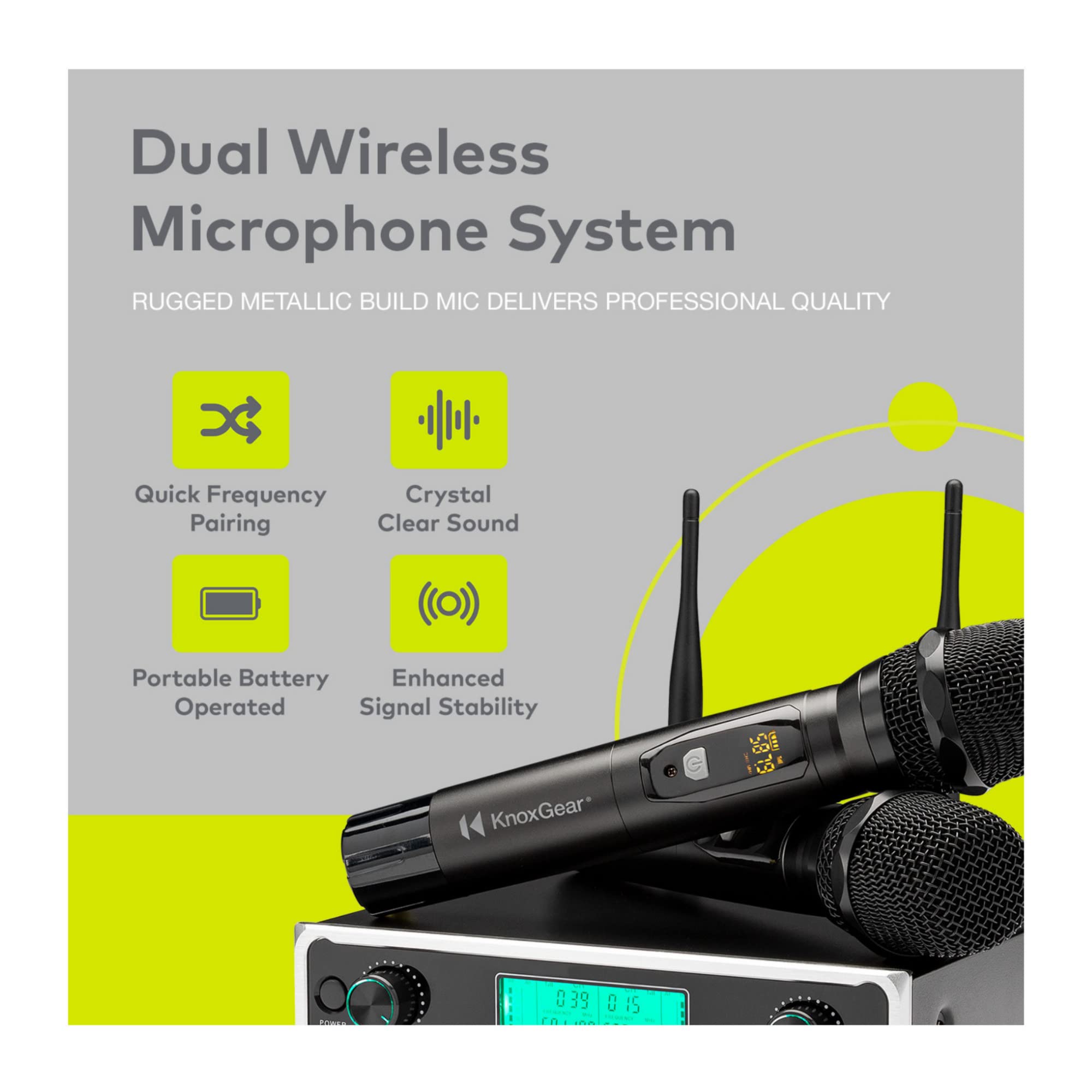 Knox Gear Wireless Microphones & Systems Set, Metal UHF Dual Handheld 50 Channels Professional Cordless Microphone System for DJ, Karaoke, Church, Conference and Home KTV Set