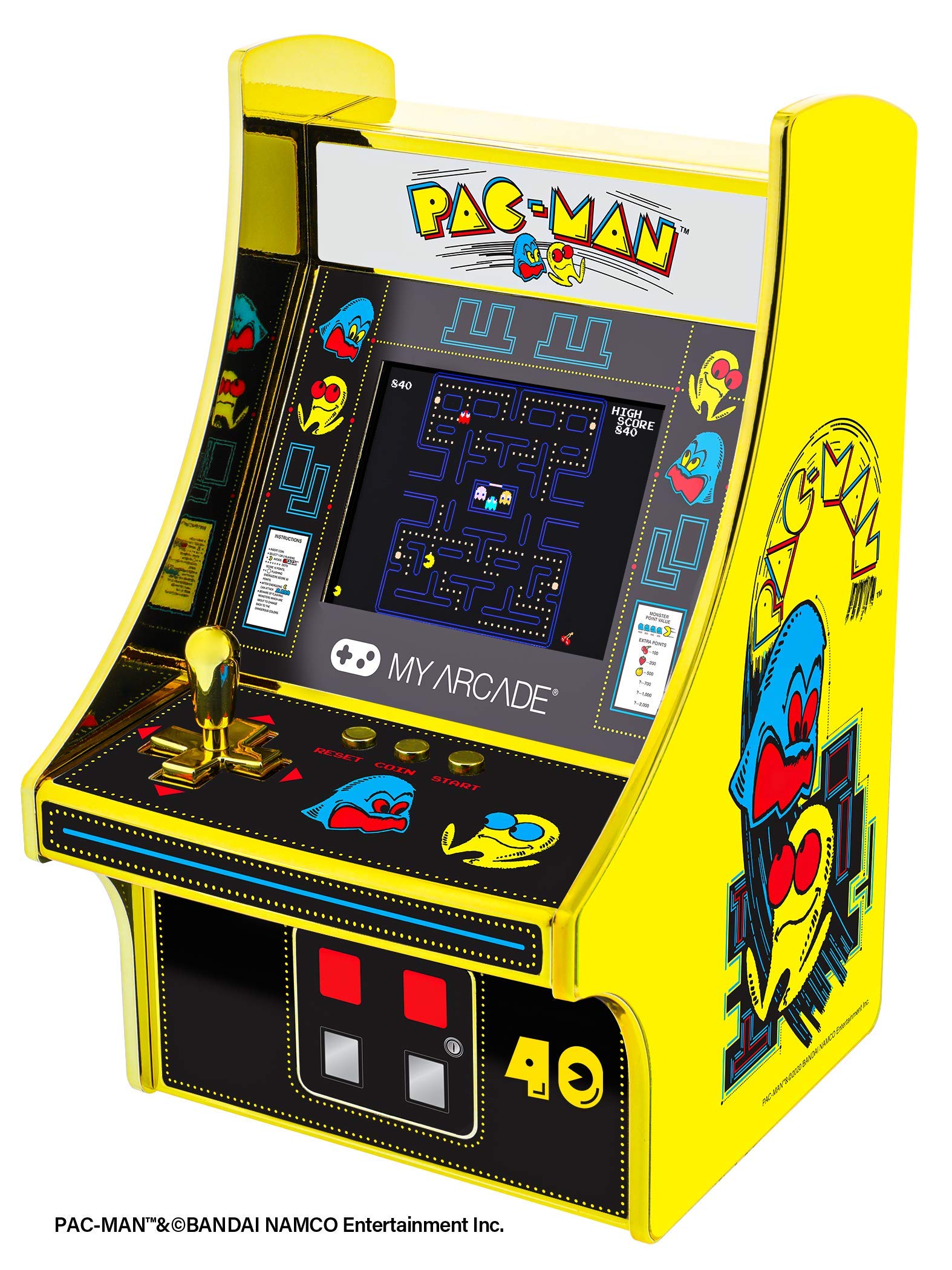 My Arcade Micro Player Mini Arcade Machine: Ms. Pac-Man Video Game & Pac-Man 40th Anniversary Micro Player, Fully Playable, 6.75 Inch Collectible, Full Color, Gold Plated, Yellow