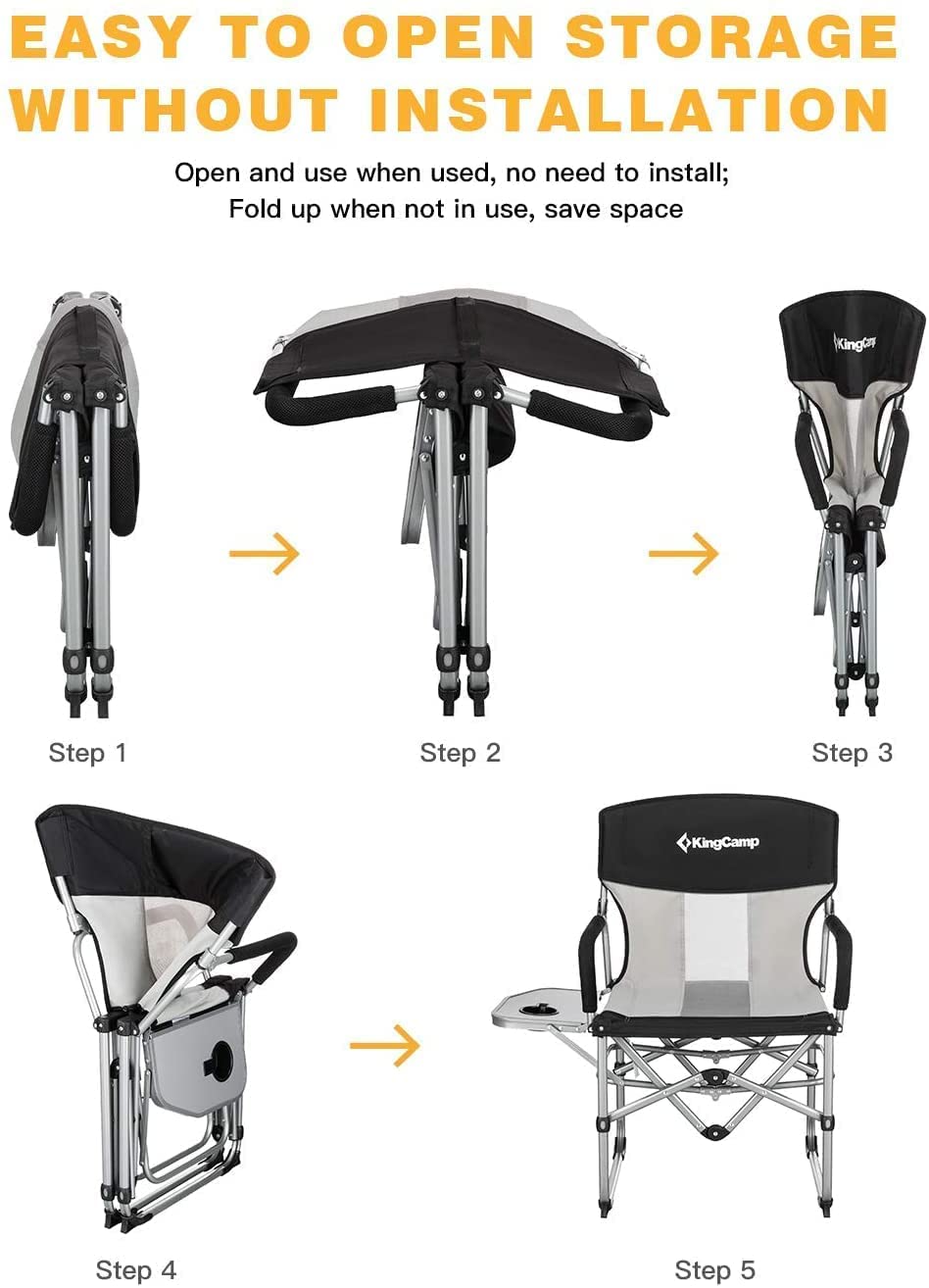 KingCamp Camping Chairs, Directors Chairs Foldable with Side Table, Heavy Duty Patio Chairs for Outside with Small Folding Size for Camp, Patio, Lawn, Garden, Beach, Trip, Easy Carry, Supports 300 lbs