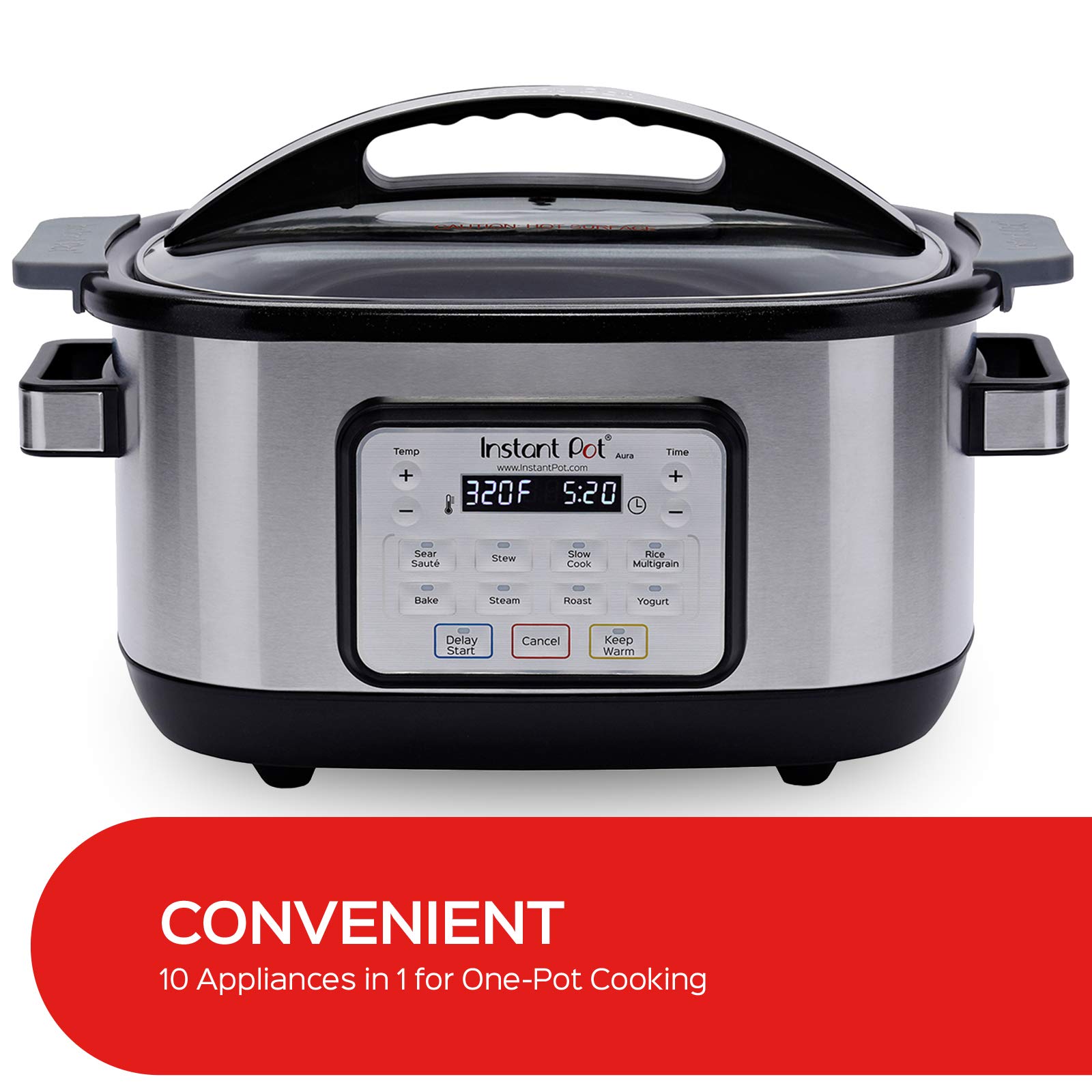 Instant Pot Aura 10-in-1 Multicooker Slow Cooker, 10 One-Touch Programs, 6 Qt, Silver (AURA 6Qt)