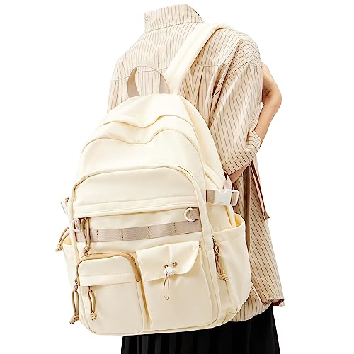 weradar Lightweight Backpack For School Teens Girls,Cute 15.6 Inch Laptop Bookbag,Water Resistant College Backpack For Women,Middle School Bag Casual Travel Daypacks(beige)