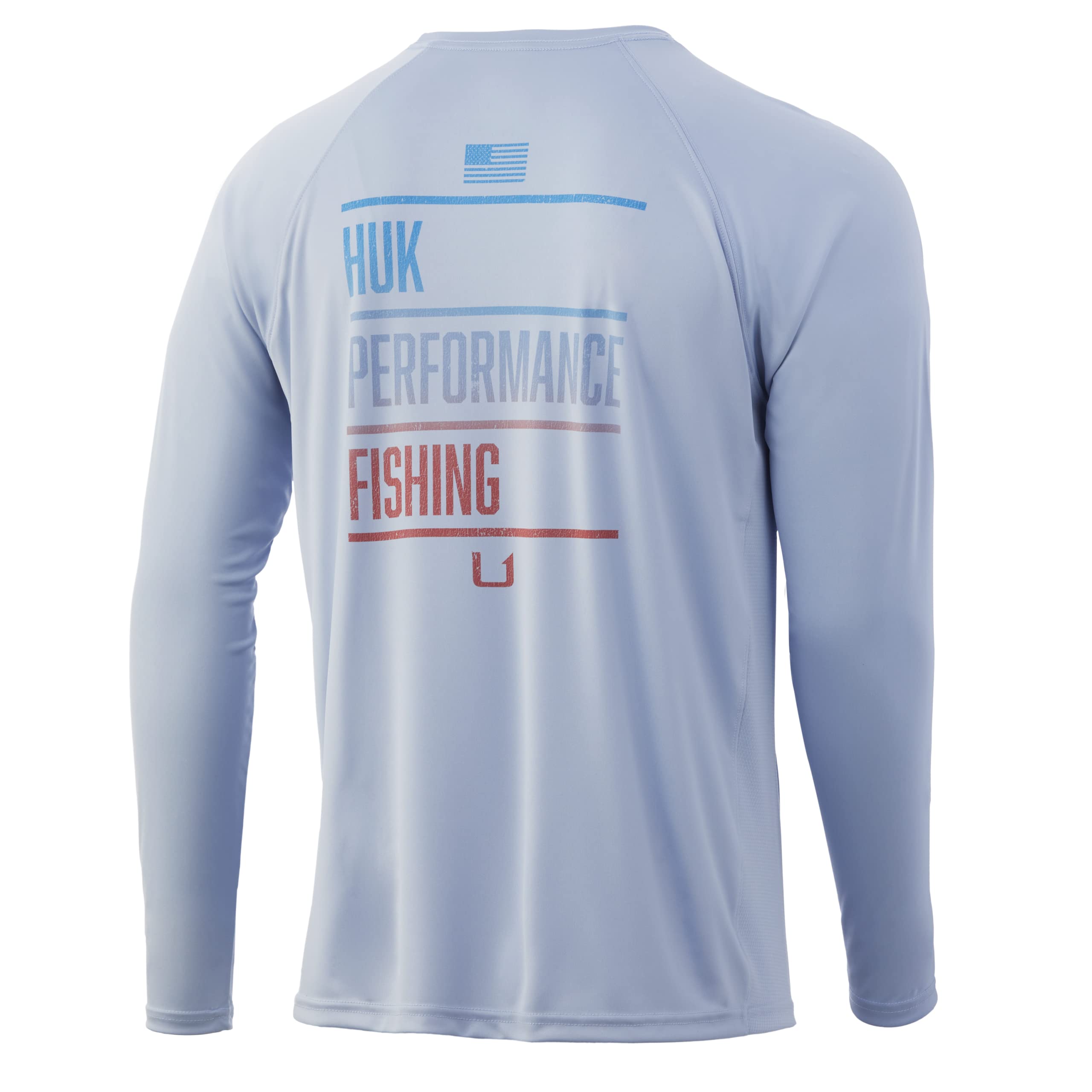 HUK Men's Pursuit Long Sleeve Sun Protecting Fishing Shirt, Huk'd Up Flag-Ice Blue, Large