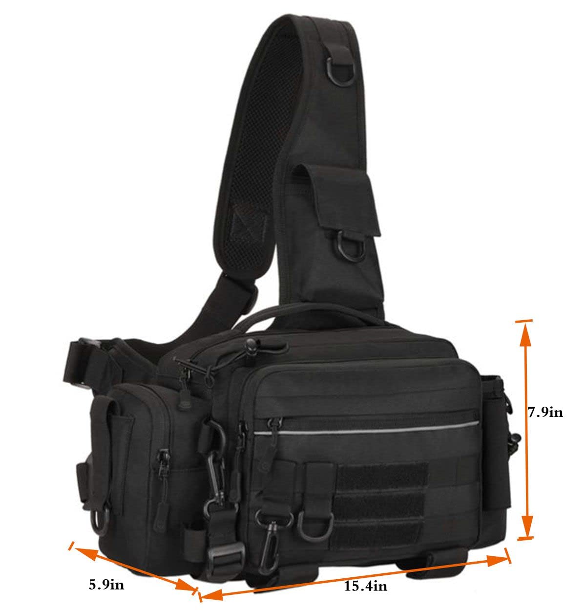 Multipurpose Sling Fishing Tackle Bag Waist Pack Tactical Chest Bag Admin Pouch Fishing Fanny Pack and Tackle Storage Hip Bag Cross Body Sling Pack (Black)
