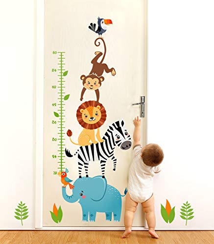 Jungle Animals Growth Chart Wall Decal, Safari Growth Chart Wall Sticker, Lion Elephant Monkey Zebra Kids Room Wall Decor