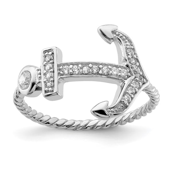 IceCarats 925 Sterling Silver Cubic Zirconia CZ Anchor Ring Size 8