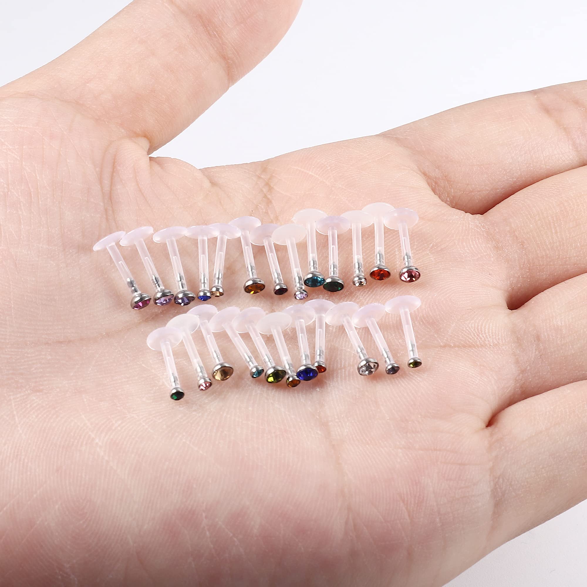 Jstyle 24Pcs 16G Plastic Acrylic Labret Studs for Women Forward Helix Cartilage Tragus Earring Studs Internal Threaded Clear Lip Monroe Piercing Jewelry 8MM
