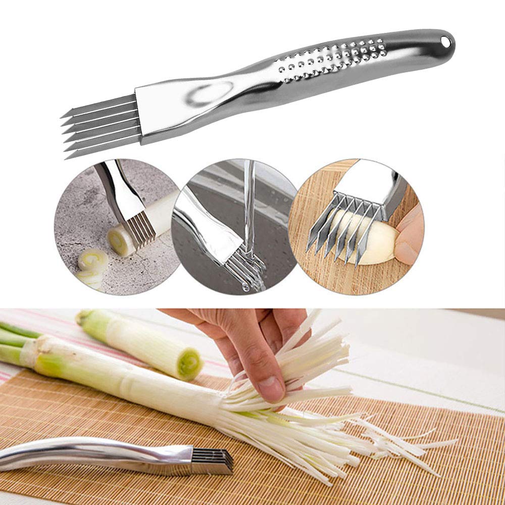 Kitchen Shred Silk The Knife, Stainless Steel Chopped Green Onion Knife, Curved Handle Design, Food Speedy Chopper Green Onion Cutter Kitchen Tool (2Pcs)