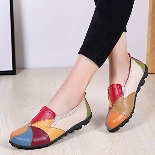 Leisure Women's Four Seasons Color Artificial Leather Non Slip Flat Round Toe Womens Shoes Summer Casual Beige