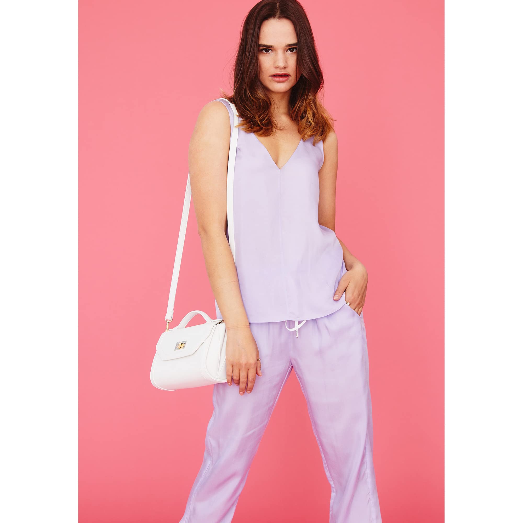 Like Dreams Women Classic Messenger Bag Saffiano Vegan Leather Top Handle Turn Lock Crossbody Handbag Purse (White)