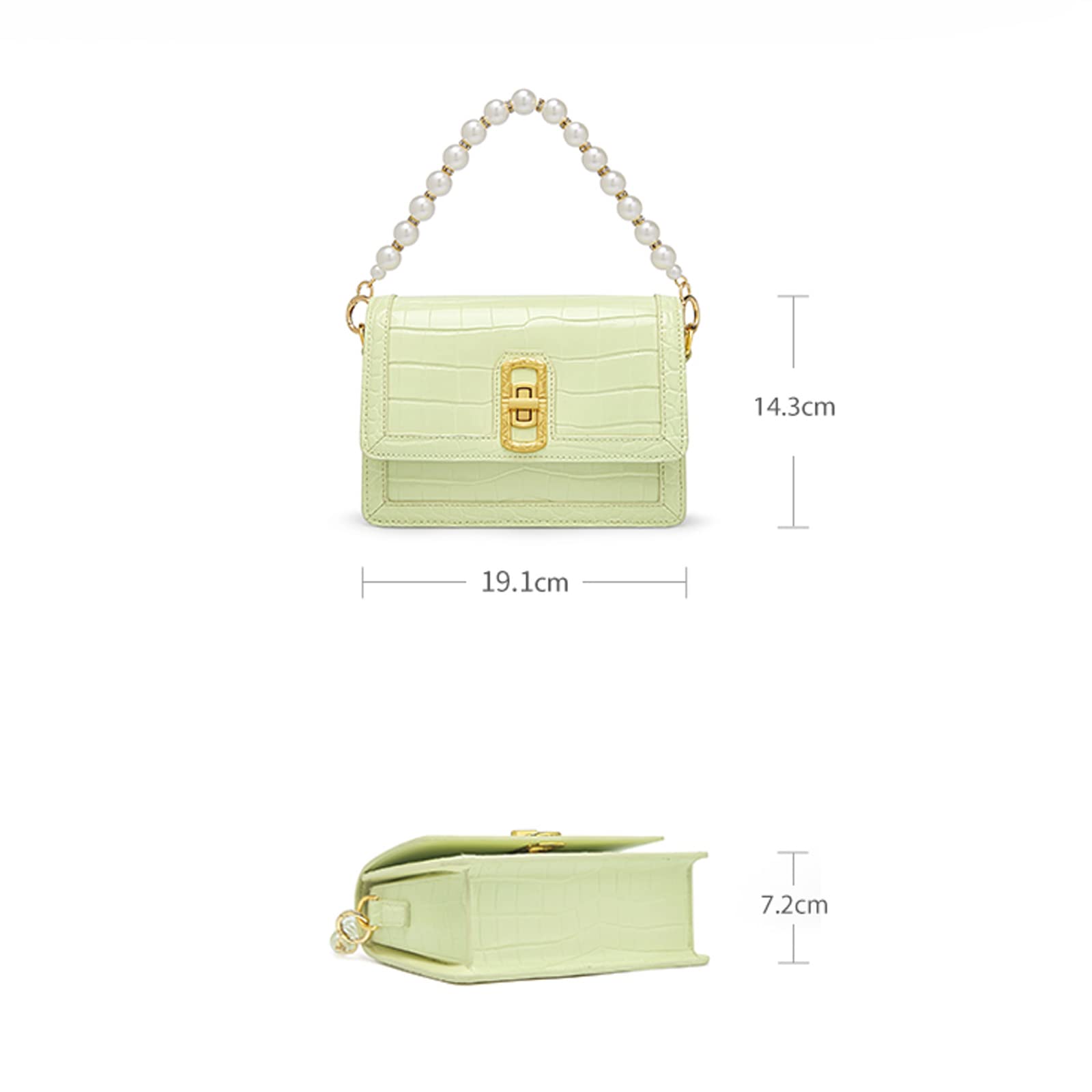 Leather Handbags for Women, Cowhide Leather Crossbody Bags with Pearl Handle Shoulder Strap(Green)