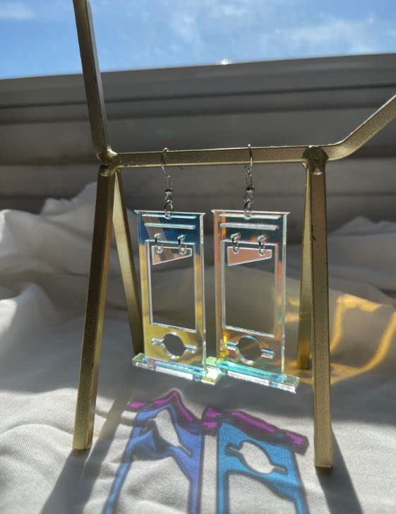 New Guillotine Dangle Earrings Spooky Cute Acrylic Eat the Rich Drop Reflective Earring for Halloween Knife Jewlery (Black)