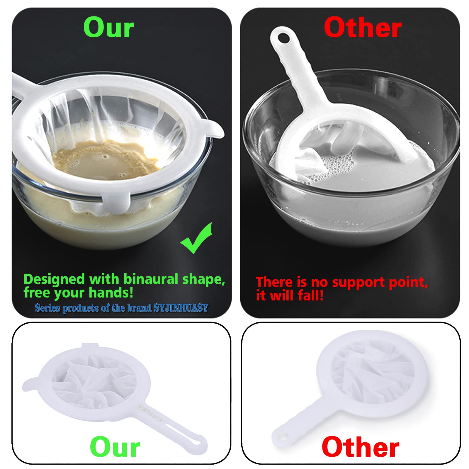 Kitchen Ultra-Fine Nylon Mesh Strainer Food Yogurt Mesh Sieve Plastic Mesh Colander with Handle Mini Brine Shrimp Separation Net for Filtering Juice Juice Milk Honey (80Mesh)