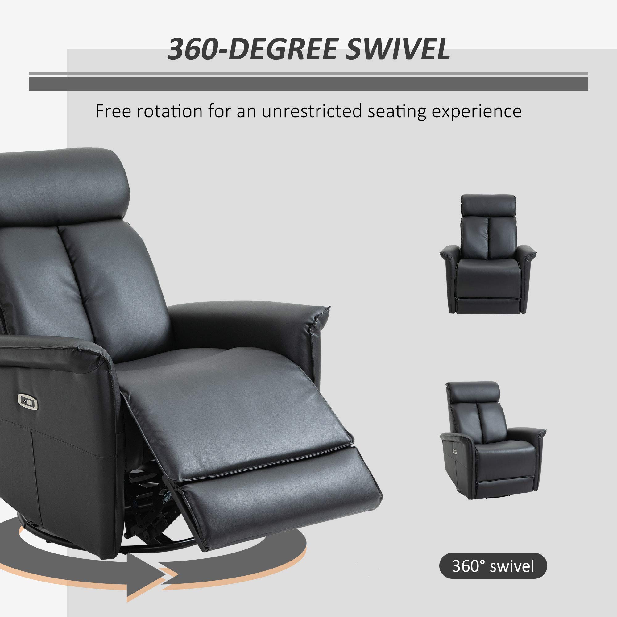 HOMCOM Modern Electronic Power Recliner with 360 Swivel Rotation, USB Charging Port and Footrest, Black