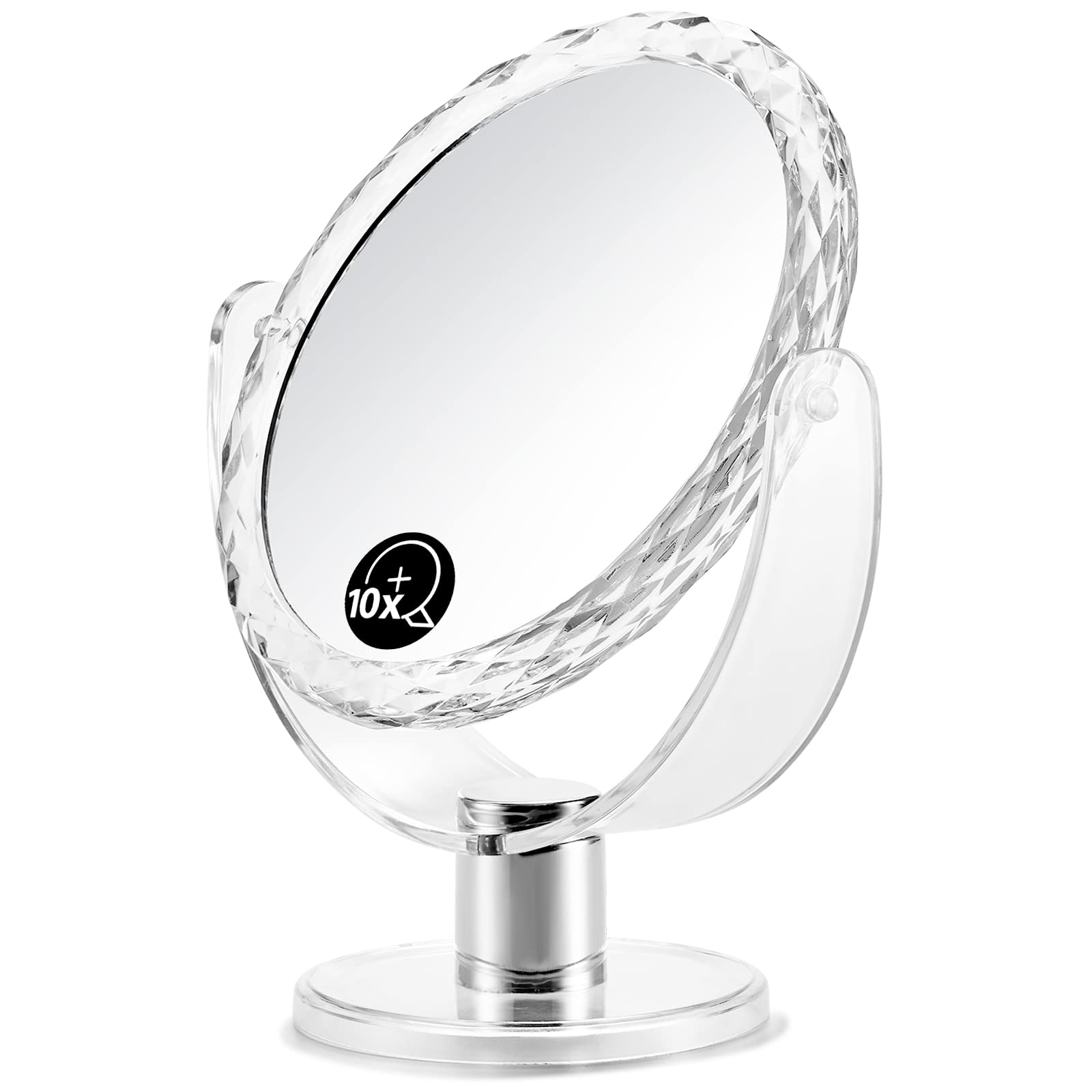 MIRRORNOVA Magnifying Makeup Mirror Double-Sided with 1x/10x Magnification, Desk Vanity Mirror, 360 ° Rotation, Translucent Acrylic