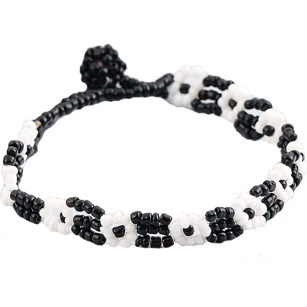 Little star shop Sunflower String Daisy Beaded Bracelets Handmade Braided Rope Bracelets Colorful Flower Rainbow Flora Boho Charm Fashion Unique Trendy Dainty Bohemian Bracelet for Teen Girls Preteens Women brazalete de mujer pulsera de mujer-black beaded