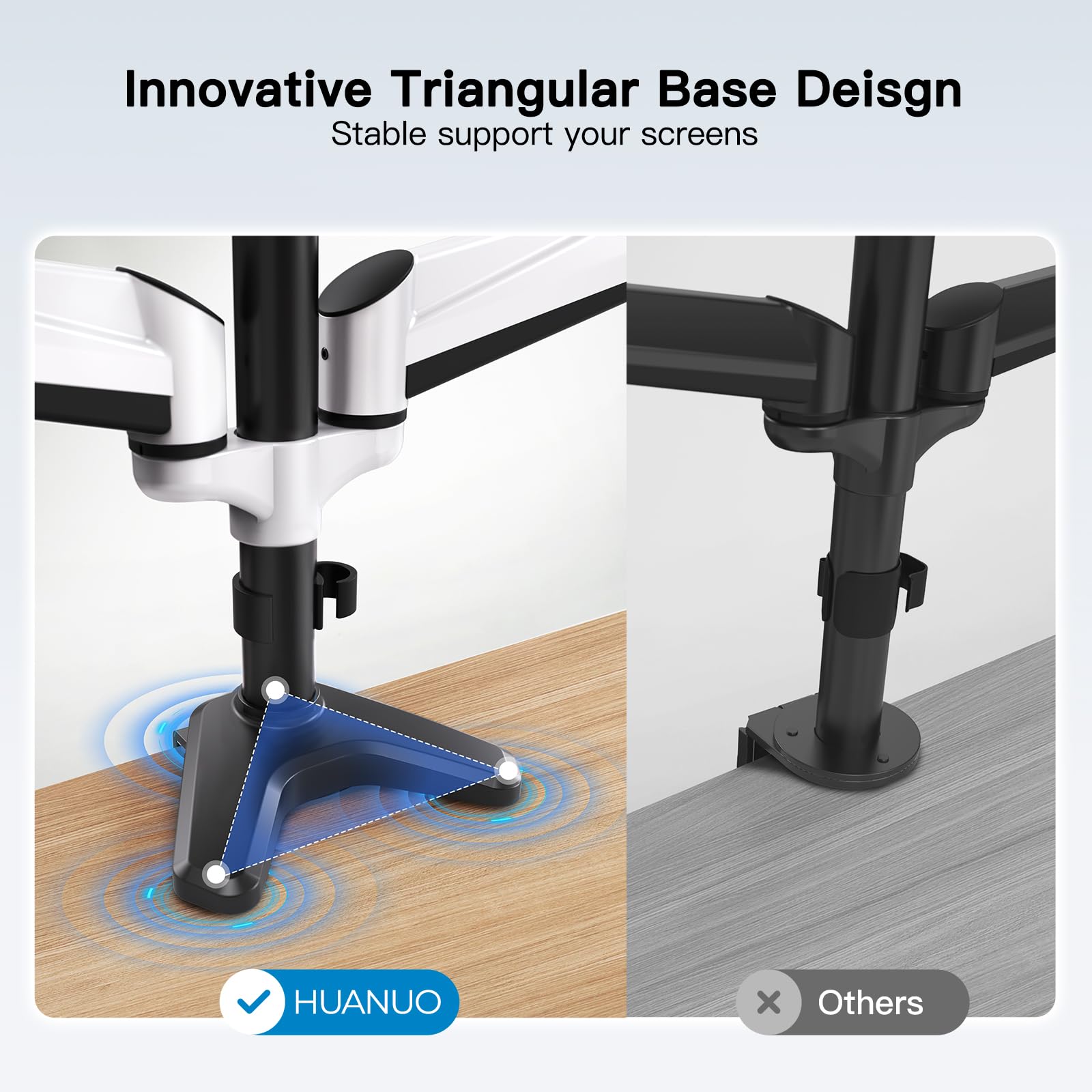 HUANUO Triple Monitor Stand - Full Motion Articulating Gas Spring Monitor Mount Fit Three 17 to 32 inch LCD Computer Screens with Clamp, Grommet Kit