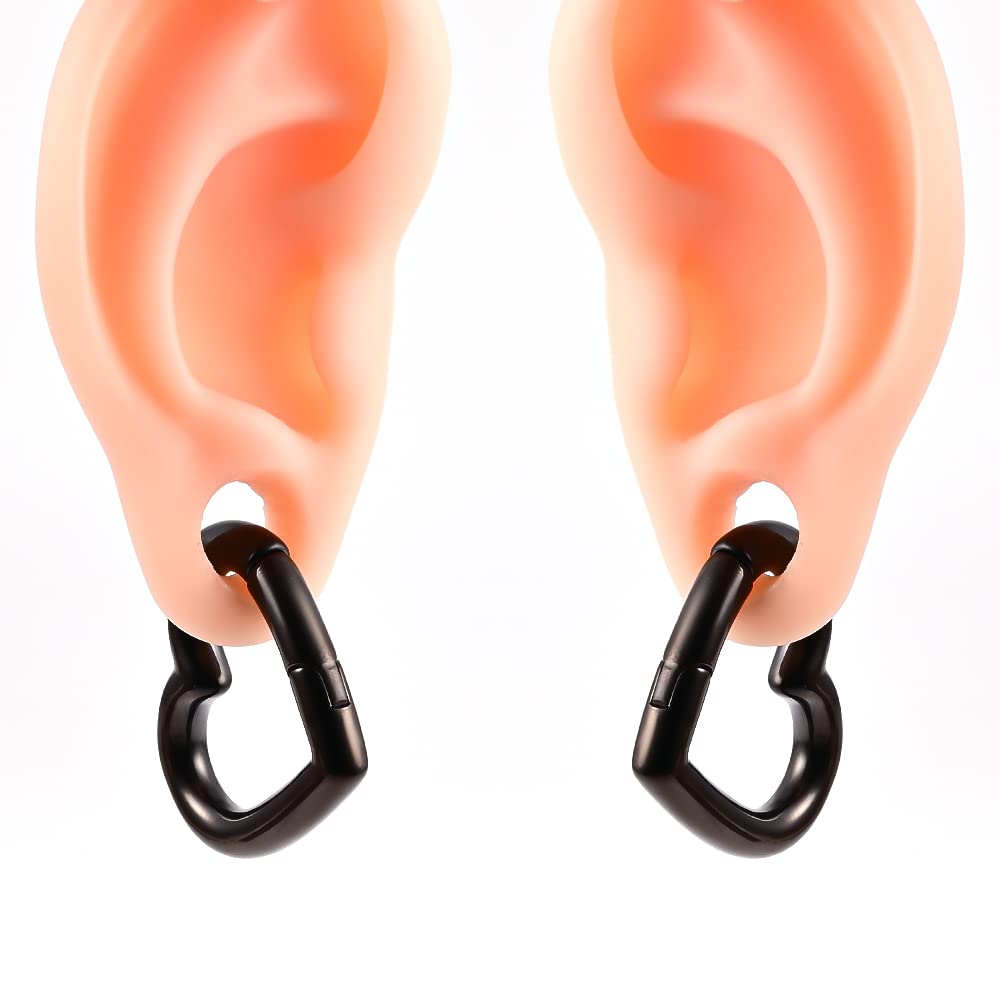Maxbott 2PCS 5mm 4G Cute Heart Ear Weights Stainless Steel Hypoallergenic Ear Plugs Tunnels Stretcher Piercing Body Jewelry (4G(5mm), Grid Black)