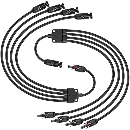 ISELAN Solar Connectors Extra Long Y Branch Parallel Adapter Cable 1 to 4 Solar Cable Wire Plug Tool Kit for Solar Panel (M/FFFF and F/MMMM)
