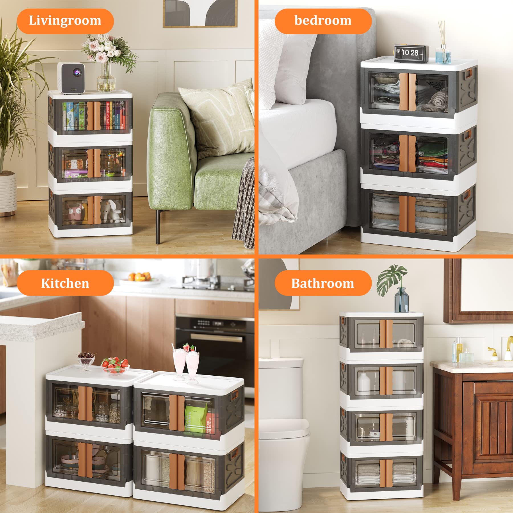 KLONVS Storage Bins with Lids, Stackable Storage Bins with Wheels & Folding Plastic Storage Boxes 3 Set, Storage Containers for Closet Office Organizing, Clothes, Toys, Books, 39 Gallons