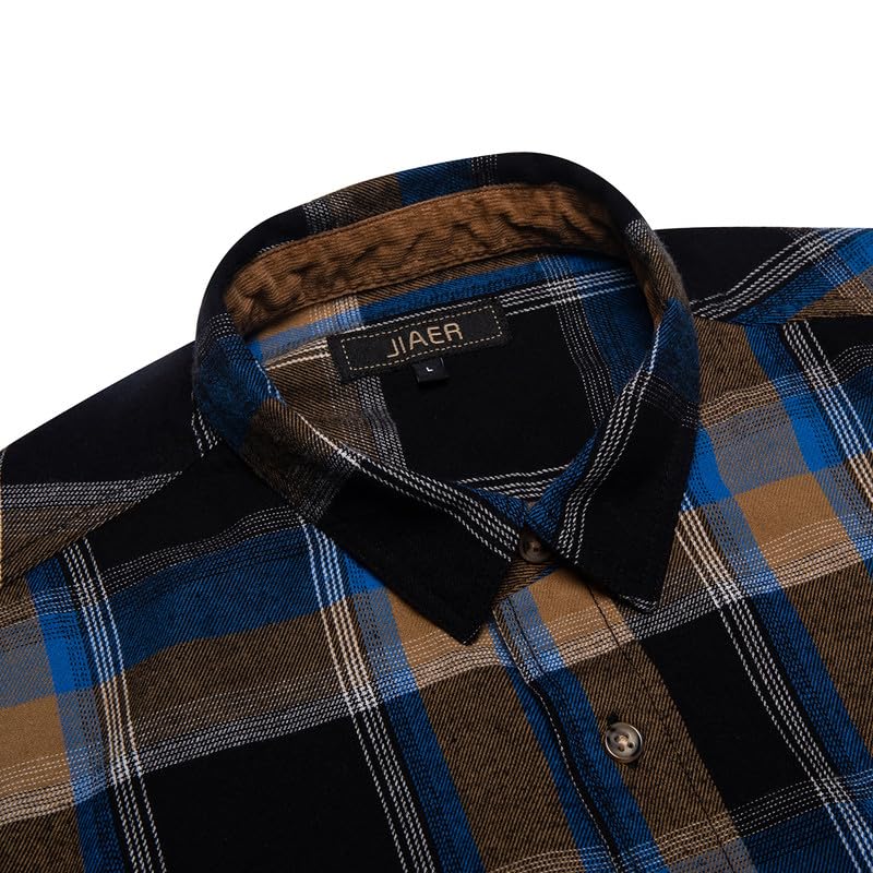 JIAER Men's Button Down Long Sleeve Flannel Plaid Casual Shirt XL Blue