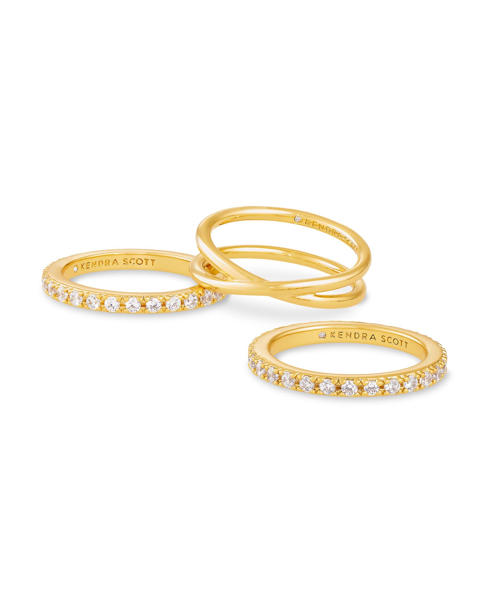 Kendra Scott Livy 14k Gold-Plated Rings Set of 3 in White Crystal, Size 9