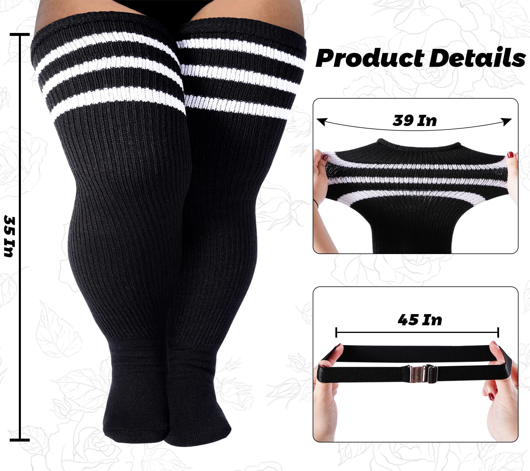 LOUSGUTA Plus Size Thigh High Socks for Thick Thighs- Extra Long Women Striped Cable Knitted Over Knee High Stockings Leg Warmer