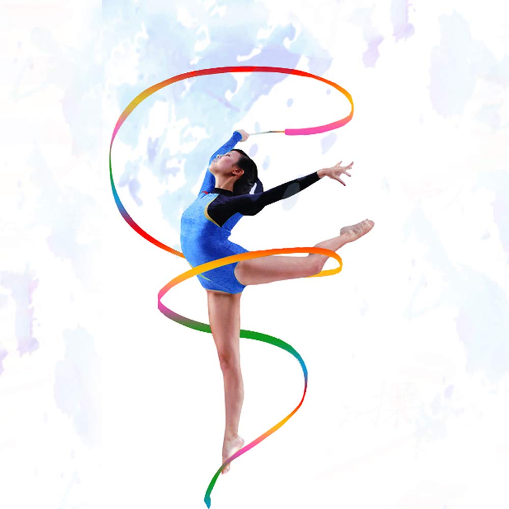 HUIANER Dance Ribbons Streamers Rhythmic Gymnastic Ribbon Wands Rods for Children Art Dances, Baton Twirling, 2 Pieces