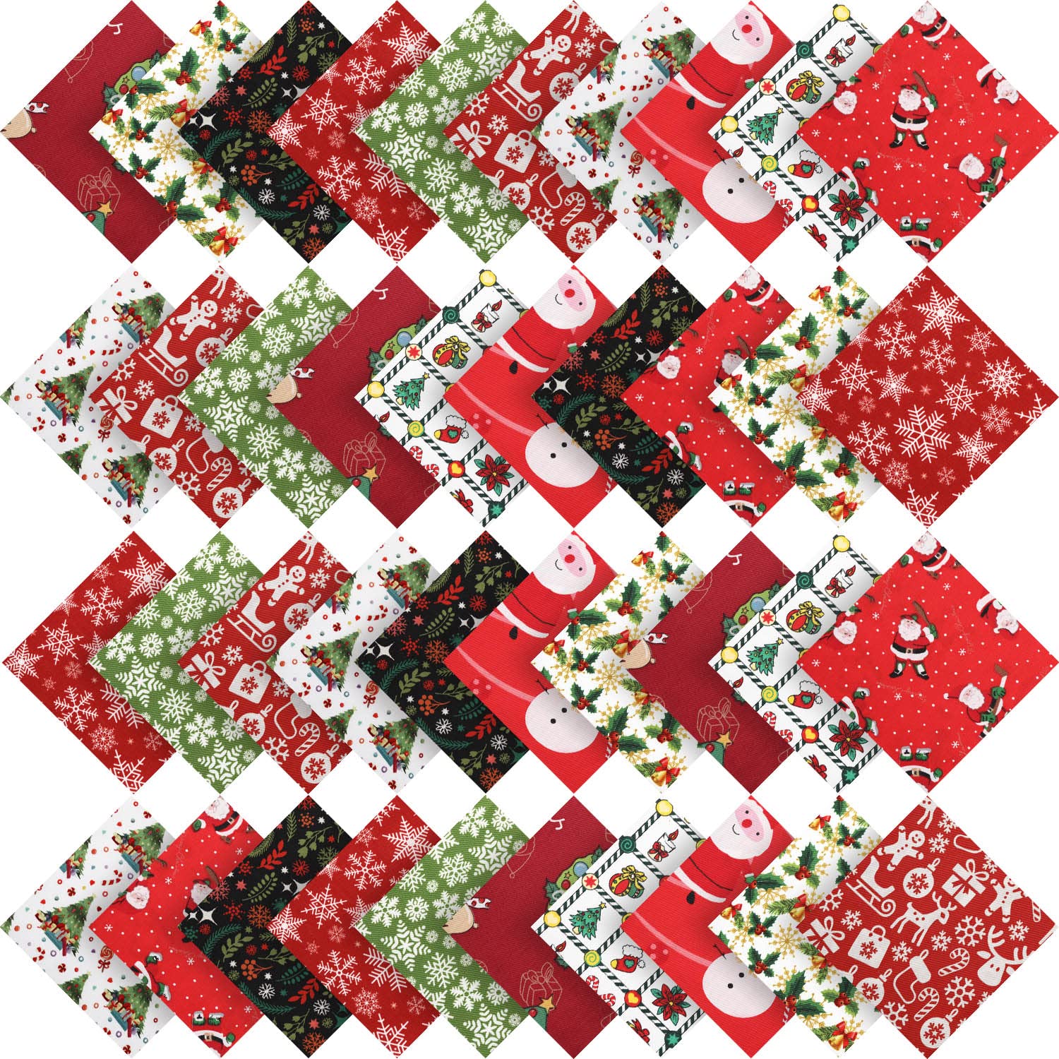 Irenare 50 Pieces Christmas Cotton Fabric Square Quilting Fabric Squares Bundle Sewing Quilting Craft 10 Different Christmas Patterns Patchwork for DIY Christmas Sewing (5 x 5 Inch)