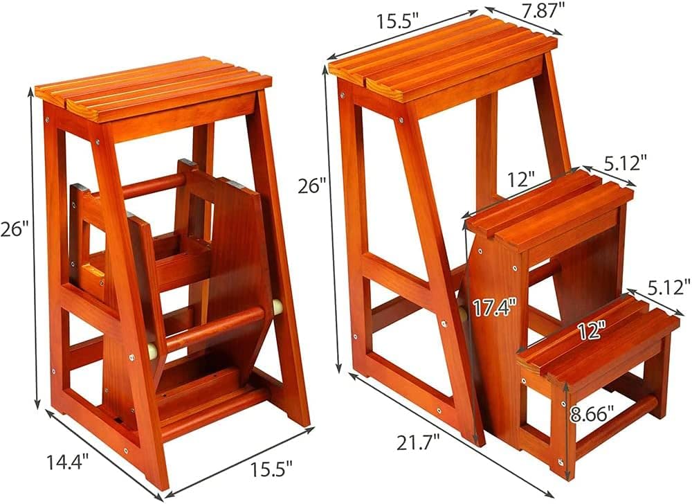 Indoor Climbing Stool,Step Ladder Home Step Stools Stairway Chair Step Stool Small Foot Stools Seats Wooden Ladder Staircase Multifunctional Folding Portable Household Closet Step