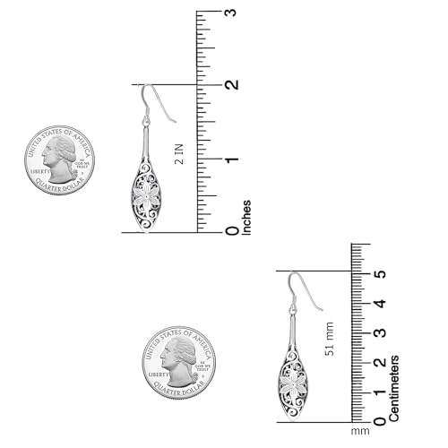 LeCalla 925 Sterling Silver Retro Filigree Drop Earrings | Lightweight Long Filigree Bali Inspired Hollow Flower Teardrop Dangle Hook Earring for Women - 51mm