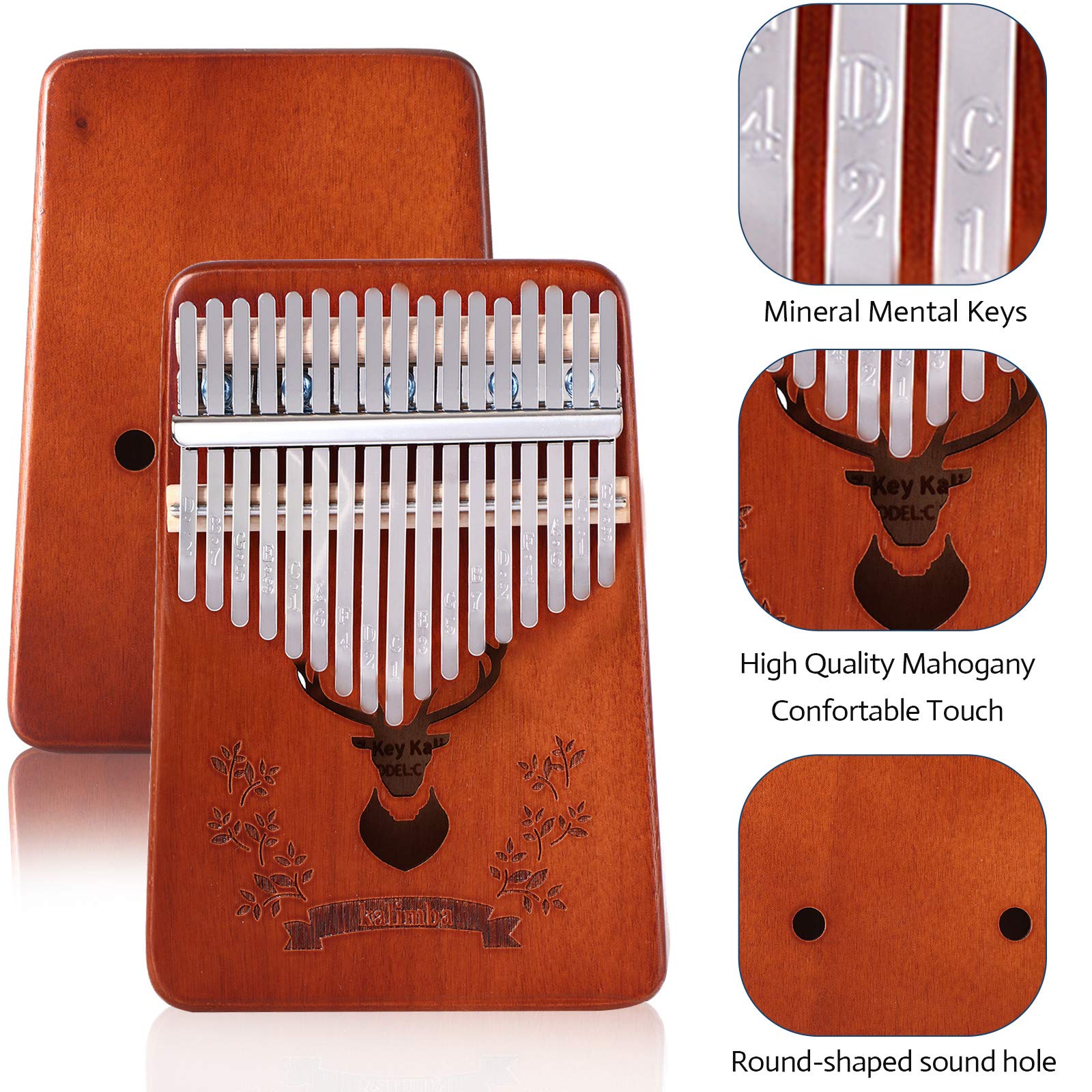 Kalimba kits,Portable Thumb Piano with Songbook,Musical Instrument Gift (Reindeer-Brown)