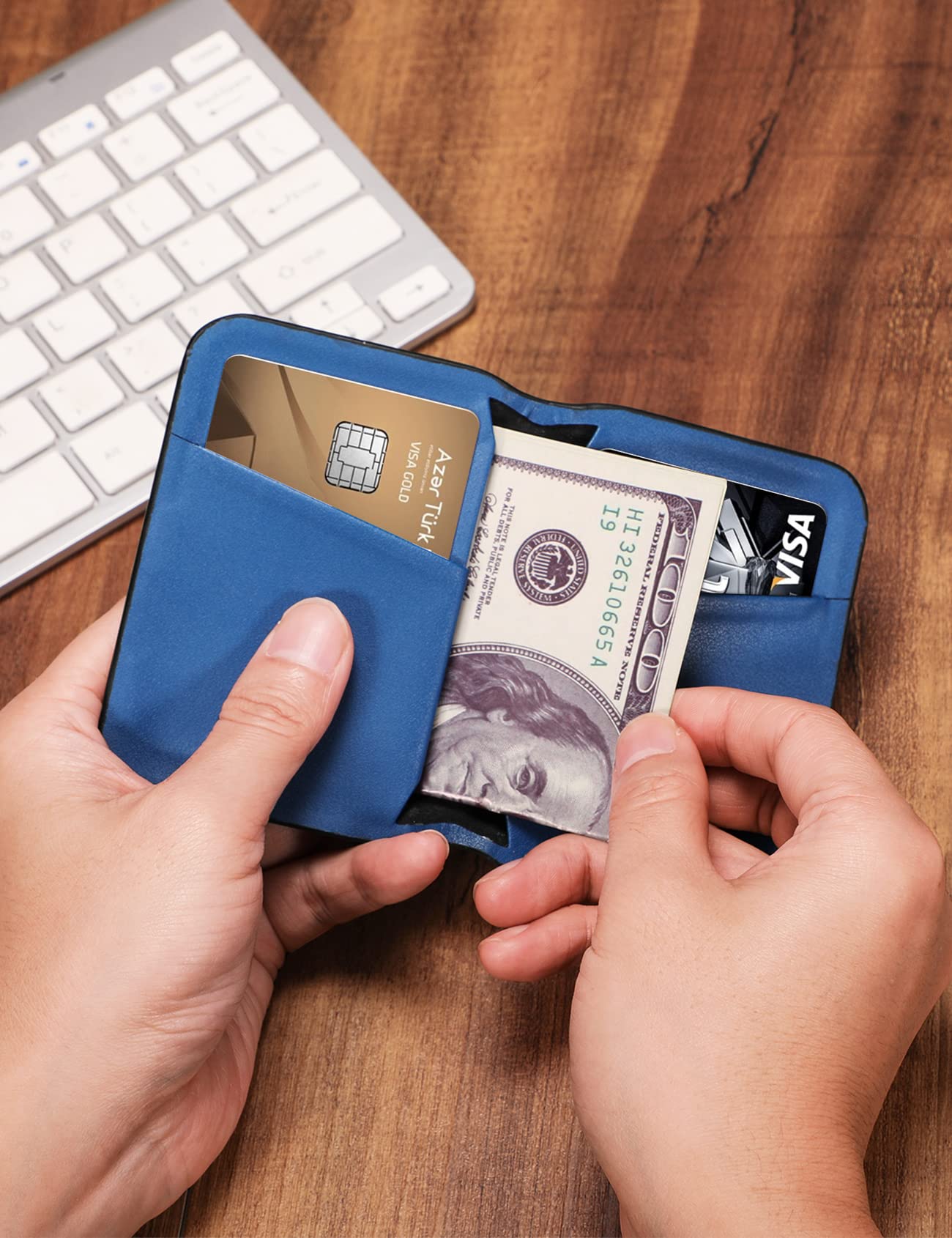 NEW-BRING Slim Sleeve Wallet for Men, Magnetic Close, Credit Card Holder Case, Slim Bifold Leather Wallet, RFID Blocking Minimalist Wallet for Men - Black