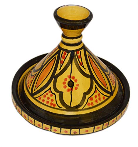 Moroccan Handmade Serving Tagine Exquisite Ceramic Verde Small Inches in Diameter Yellow