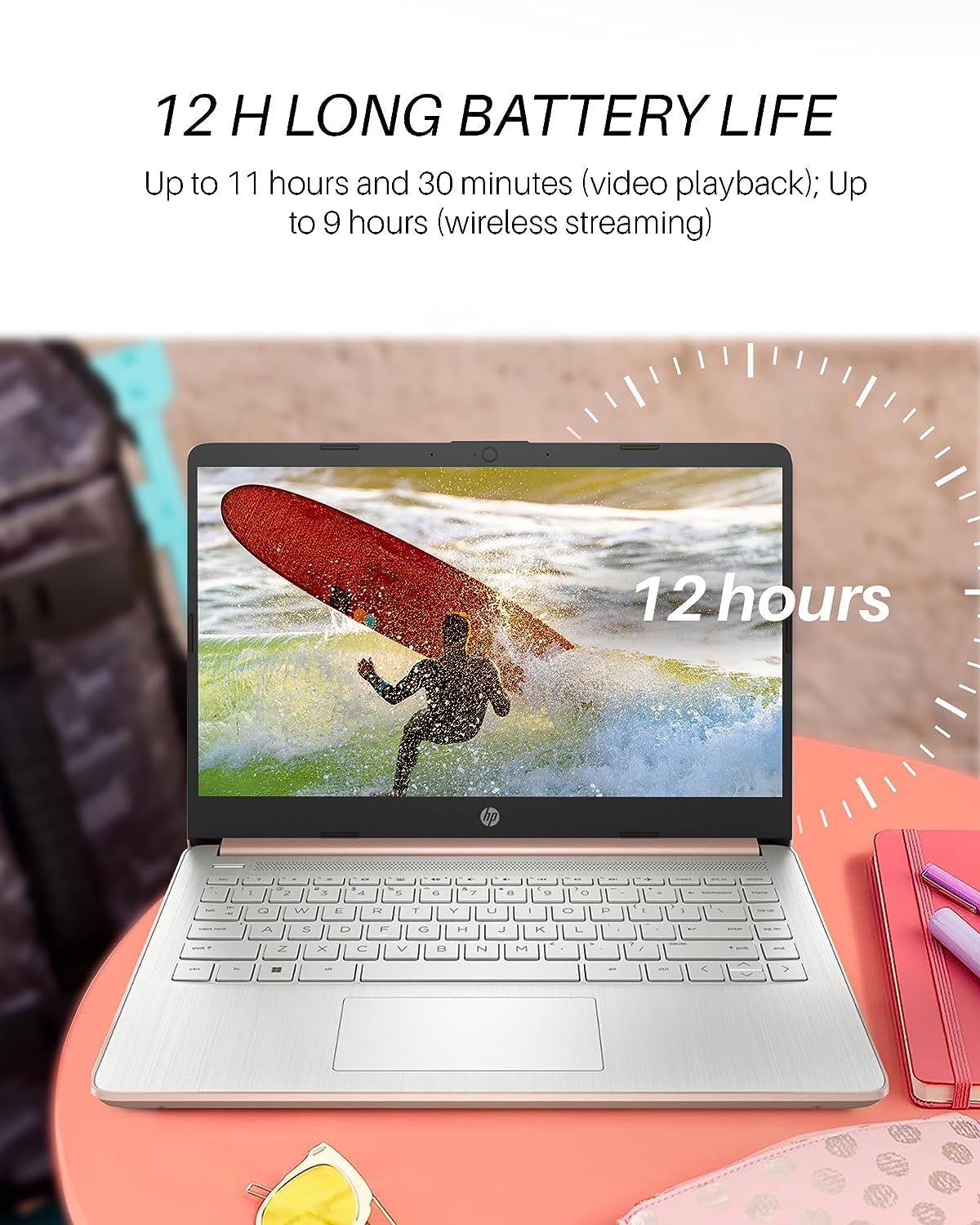 HP 2023 Newest 14 Inch Laptop Students Business, Intel Quad-Core Processor, 16GB RAM, 320GB Storage(64GB eMMC+256GB Micro SD), 12H Battery Life, Webcam, HDMI, WiFi, Win 11 S, Bundle with JAWFOAL