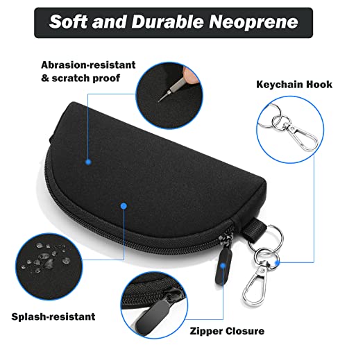 MoKo π΅πππππ Sunglass Case Portable Glasses Case, 3 Pack Zipper Eyeglass Case Lightweight Soft Sunglass Pouch with Keychain Hook Design for Outdoor Travelling, Black