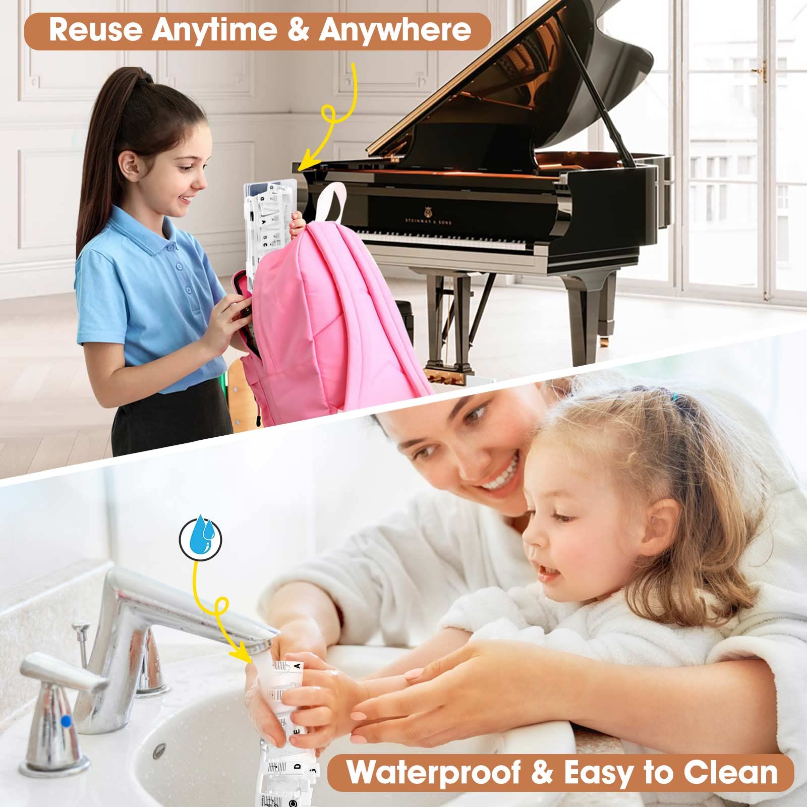 Piano Notes Guide for Beginner, 88-Key Full Size, Removable Piano Keyboard Note Labels to Learning, Made of Silicone, No Need Stickers, Reusable Instantly(Classic Black)
