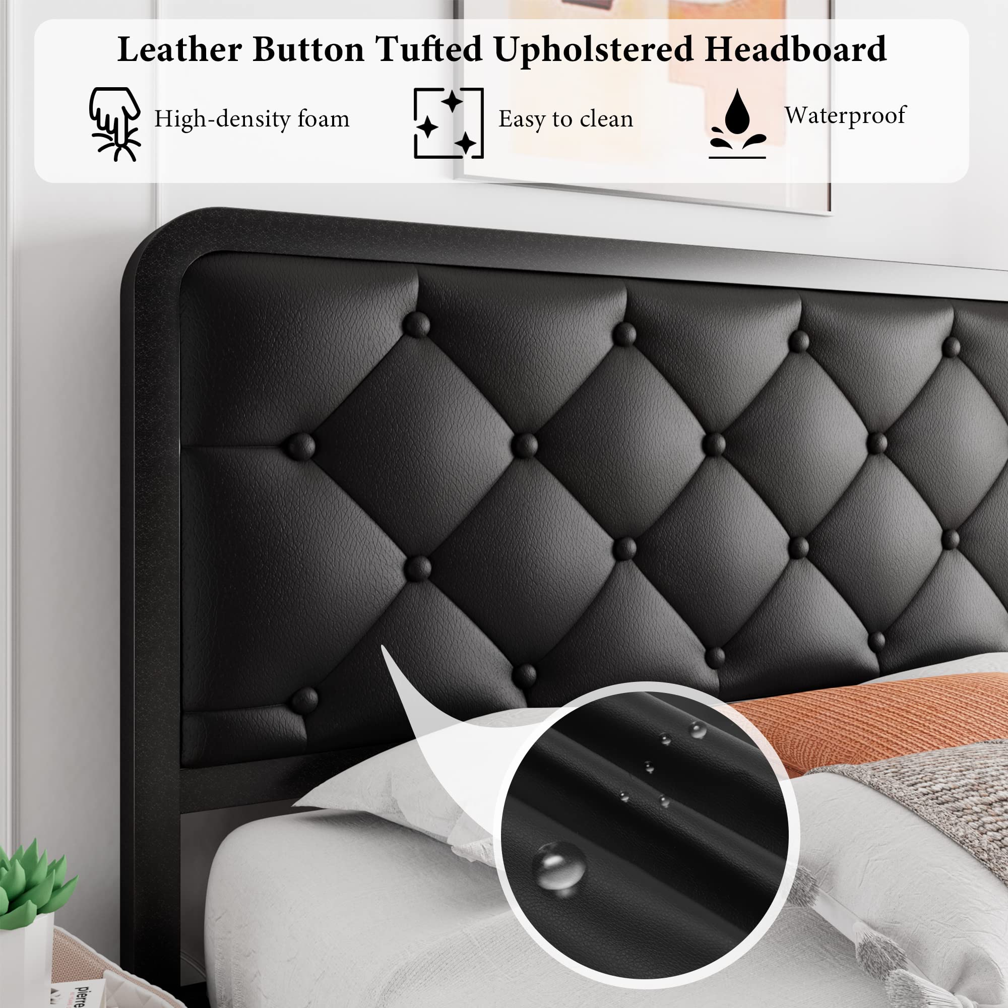 iPormis Queen Size Metal Bed Frame with Velvet Button Tufted Headboard, Curved Platform Bed Frame, Thicker Metal Steel Slats Support, 12'' Under-Bed Space, Noise-Free, Easy Assembly, Gold & Grey