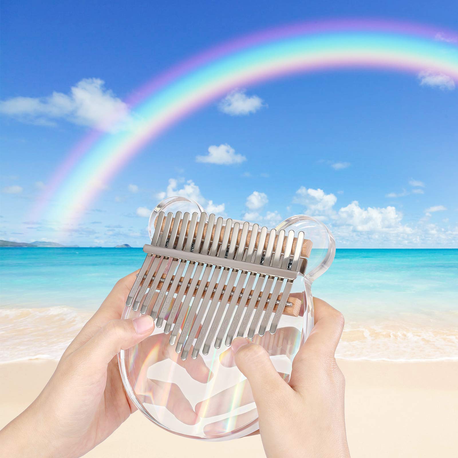 Kalimba Thumb Piano 17 Keys Rainbow Clear Musical Instruments, Mbira Finger Piano Gifts with Tune Hammer and Study Instruction for Kids and Adults Beginners