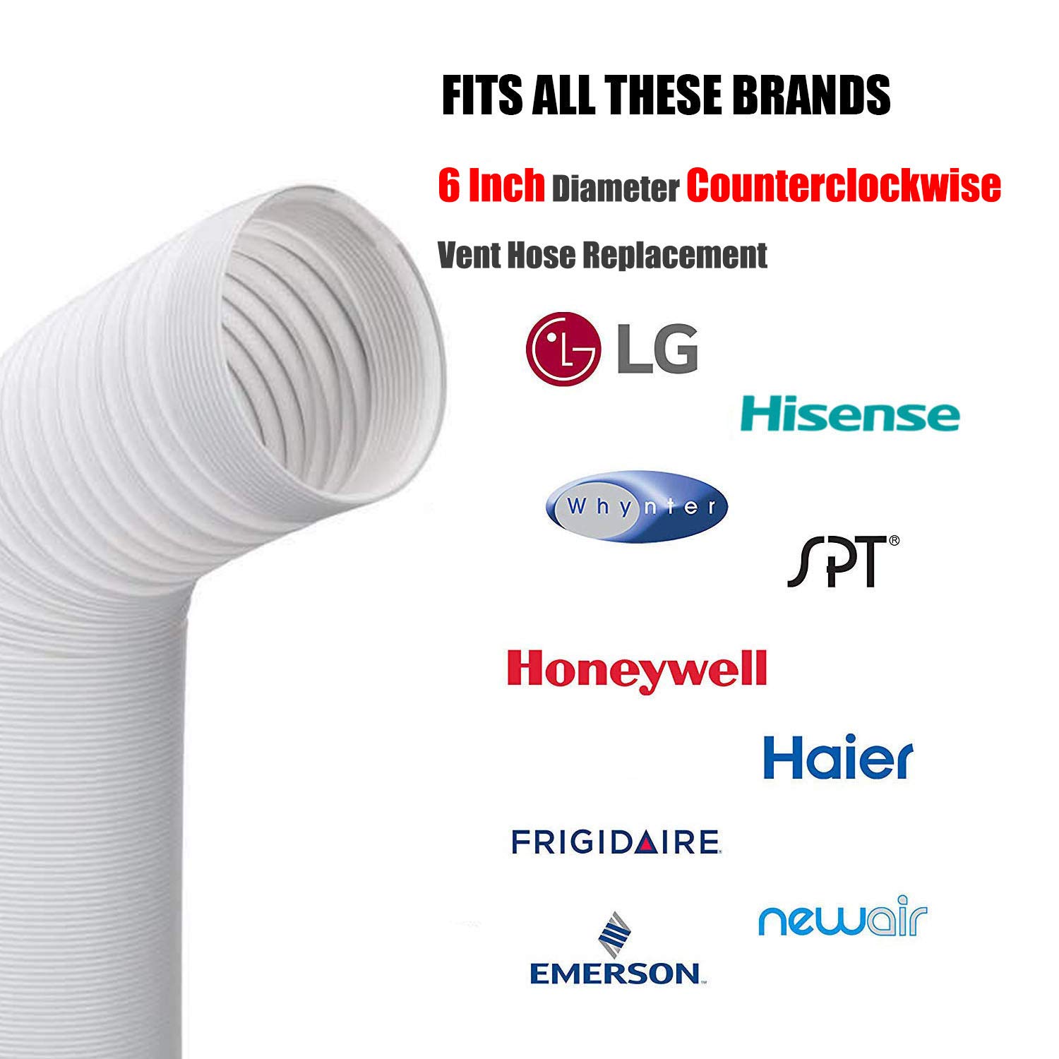 JIANZHENKEJI 6 Inch Diameter Intake/Exhaust Hose | PVC Extend Vent Hose for Portable Air Conditioner Replacement hose,Counterclockwise Installation Direction(Length 59 Inch)