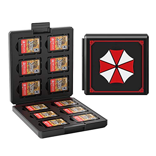 JINGDU Card Case Compatible with Nintendo Switch Games, Thin Portable Cartridge Holder with 12 Switch Game Card Slots & 12 Memory Card Slots, Storage Case Suitable for Switch OLED/Lite Games,Umbrella