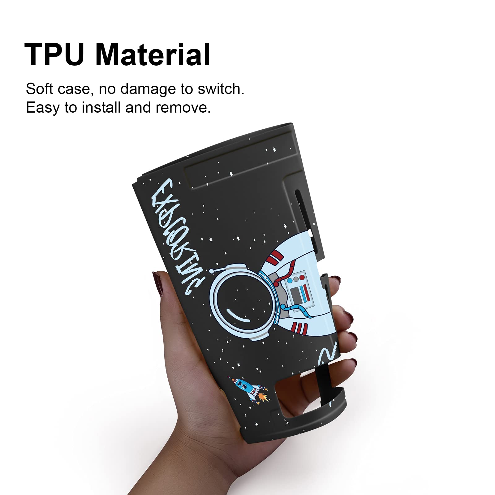 JINGDU Soft Protective Case Compatible with Nintendo Switch and Joy-Con Controllers, Thin, Slim, Light, Only Suitable for Switch Console, Switch can be Inserted in Dock with Shell, Astronaut, Black