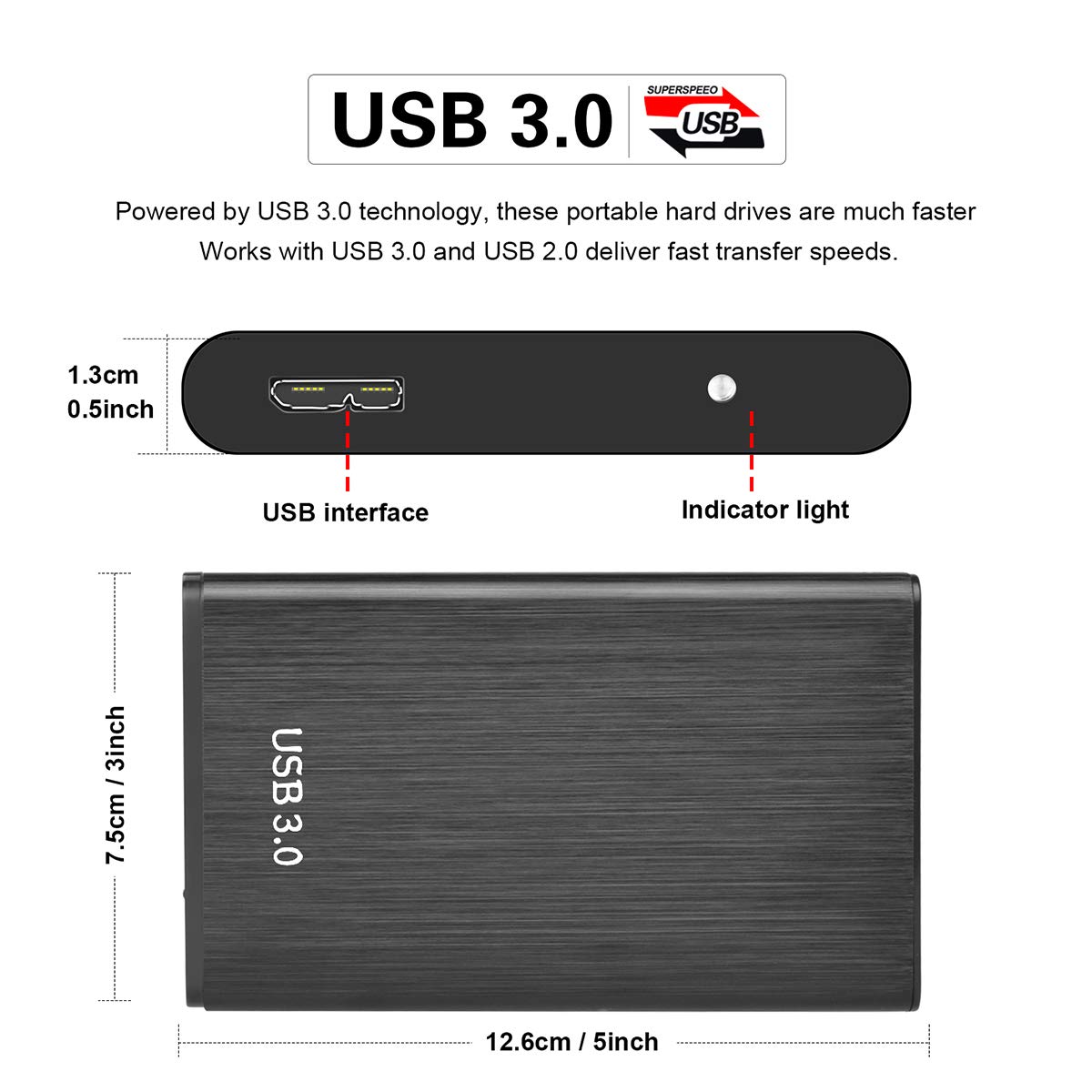 PDTXCLS Yasirona ANGIEHAIE OTCPP External Hard Drive HDD USB3.0 2TB External Hard Drive for PC, Mac, Desktop, Laptop, MacBook, Chromebook, Xbox One, Xbox 360 (2TB, Black)