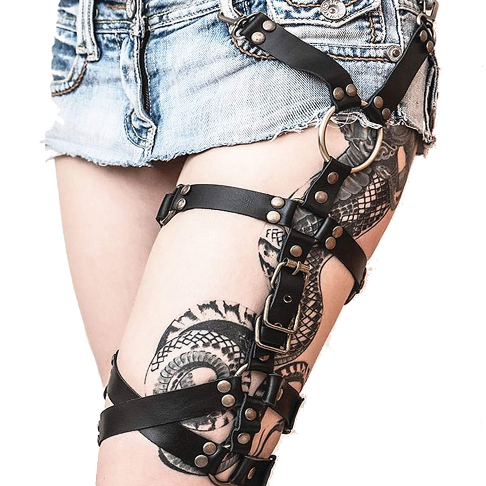 JJDreams Punk Cool Harness Garter Leg Thigh Ring Gothic Waist Belt Buckle Stretchy Adjustable