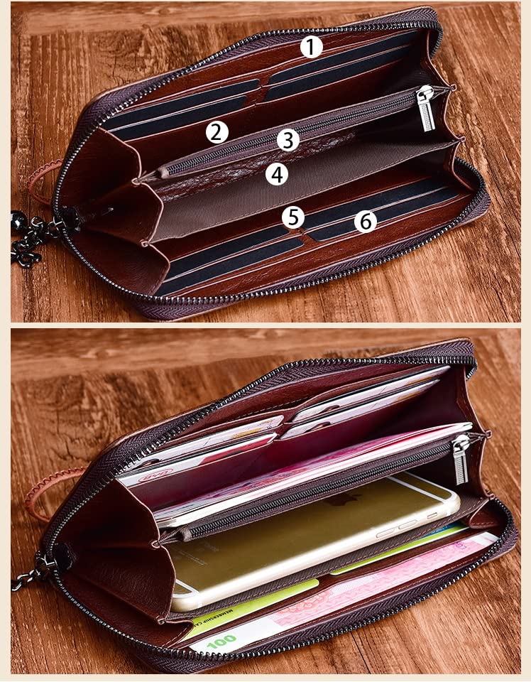 LMKIDS Retro Genuine Leather Wallets for Women Embossed Women's Purse Ladies Clutch Purse with Tassel (Style 8)