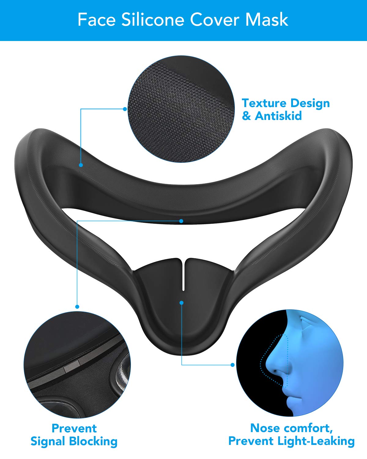 KIWIHOME VR Face Silicone Cover and Touch Controller Grip Cover for Oculus Quest VR Accessories Anti-Throw Handle Protective Sleeve with Adjustable Hand Strap Sweatproof - Black