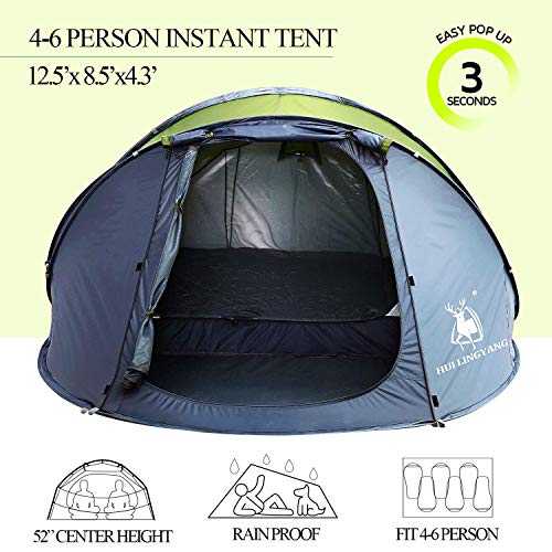 HUI LINGYANG 6 Person Easy Pop Up Tent,12.5β x 8.5β x53.5,Automatic Setup,Waterproof, Double Layer,Instant Family Tents for Camping,Hiking & Traveling,Green