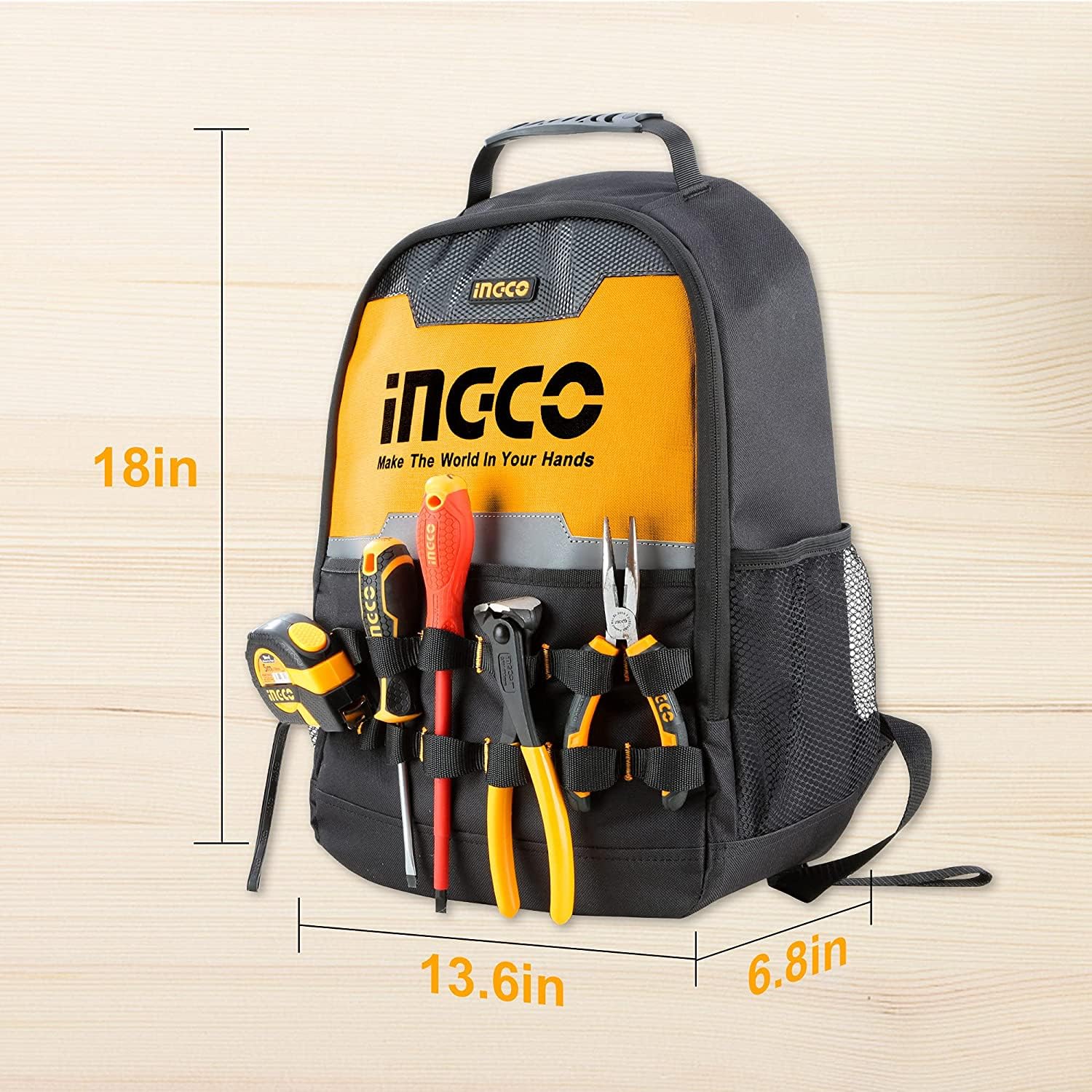 INGCO Tool Backpack,Tool Bag with Laptop Compartment, Professional Multifunctional Tool Bag Molded Base HBP0101
