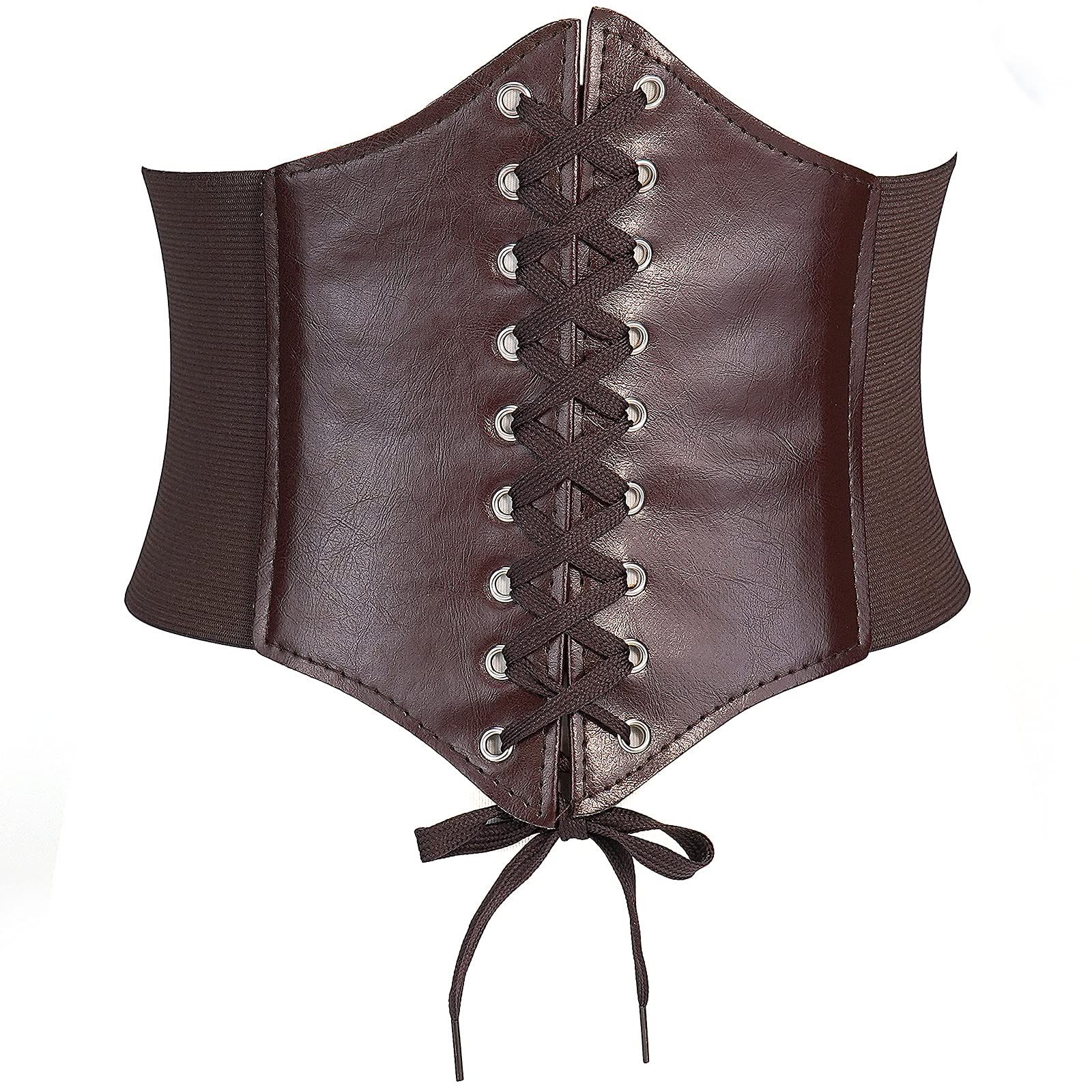 Lamdgbway Lace-up Leather Corset Waist Belt Elastic Retro Waist Belt for Women Grils Coffee 75CM
