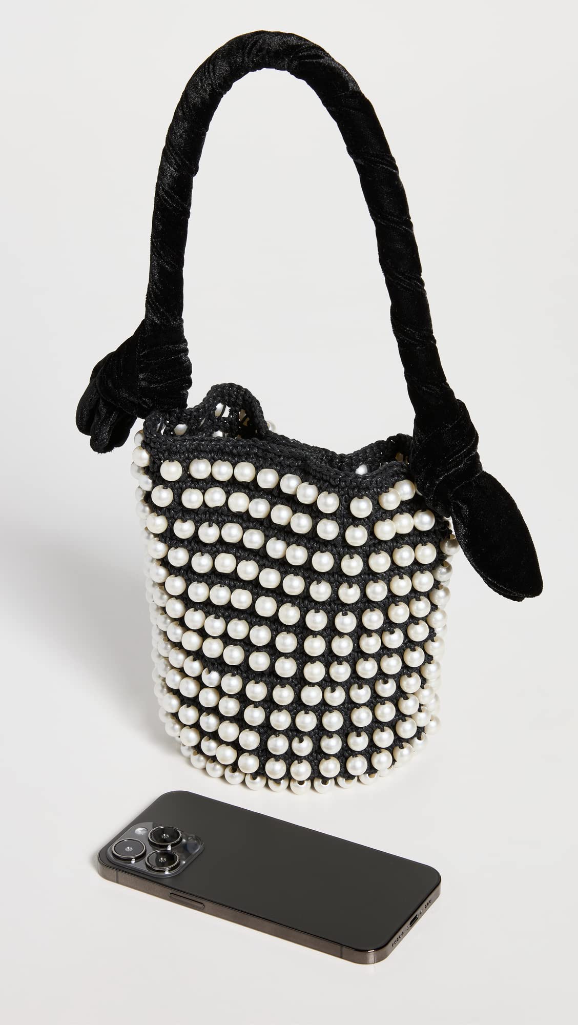 Lele Sadoughi Women's Beatrix Pearl Crochet Bag, Jet, Black, Off White, One Size